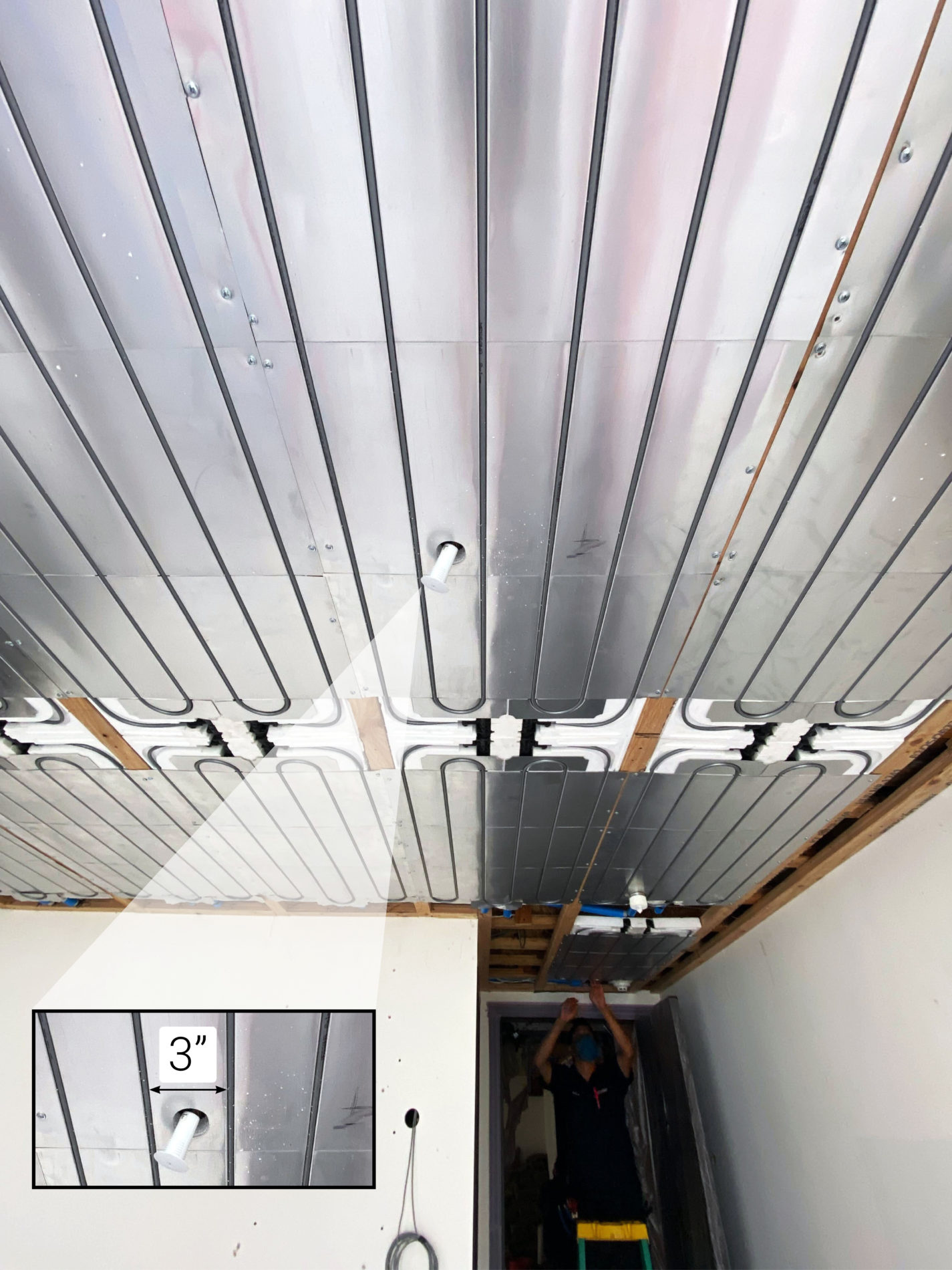 Installing ceiling fixtures with a radiant ceiling